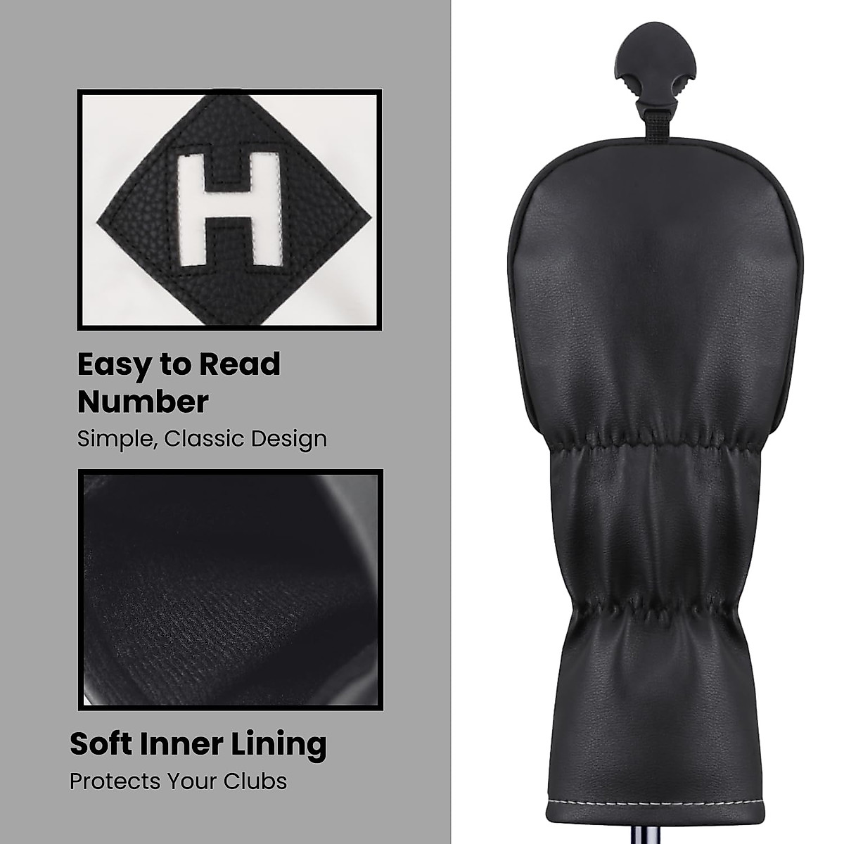 Majek Retro Golf Headcover White Red and Black Vintage Leather Style Hybrid Head Cover Classic Look, Wheel Tag Includes Numbers 3 Through 7 Plus X