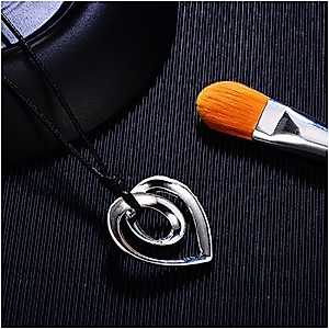 welbijoux Heart Shape Long Pendant Necklace Silver Plated Black PU Leather Rope Long Chain Necklace for Women