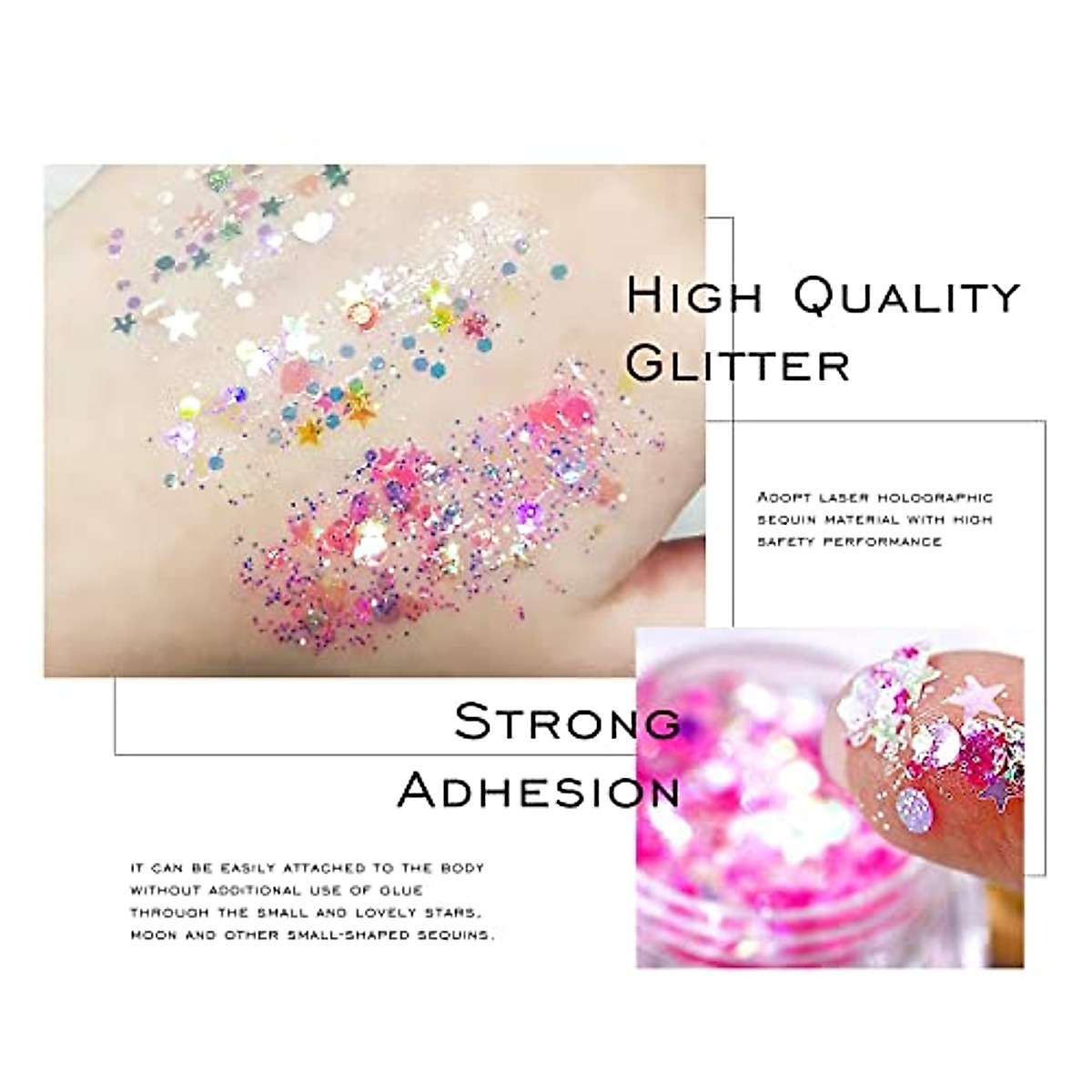 Ownest 12 Colors Holographic Chunky Glitter Gel Set, Christmas Party Makeup Face Body Eye Lips Hair Nail Cosmetic Festival Chunky Glitter Eyeshadow, Mixable, No Need Glue