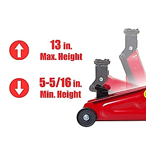 BIG RED T820014S Torin Hydraulic Trolley Service/Floor Jack with Blow Mold Carrying Storage Case, 1.5 Ton (3,000 lb) Capacity, Red