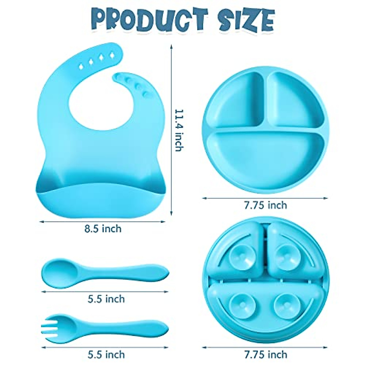 Zopeal 24 Pcs Baby Silicone Feeding Set Baby Led Weaning Set Baby Suction Plates with Spoon Fork Adjustable Silicone Bibs Baby Plates and Utensils Set for Boys Girls, 6 Colors