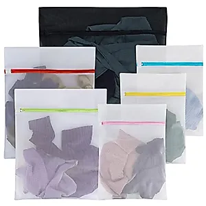 Zippered Mesh Laundry Bag - Various Sizes, Durable Breathable Material, Color Coding, Secure Zipper Closure (Set of 6)