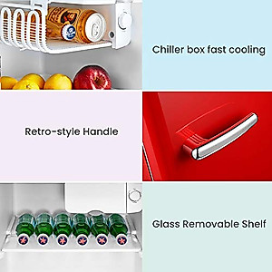 COMFEE 1.6 Cubic Feet Solo Series Retro Refrigerator Sleek Appearance HIPS Interior, Energy Saving, Adjustable Legs, Temperature Thermostat Dial, Removable Shelf, Perfect for Home/Dorm/Garage [Red]