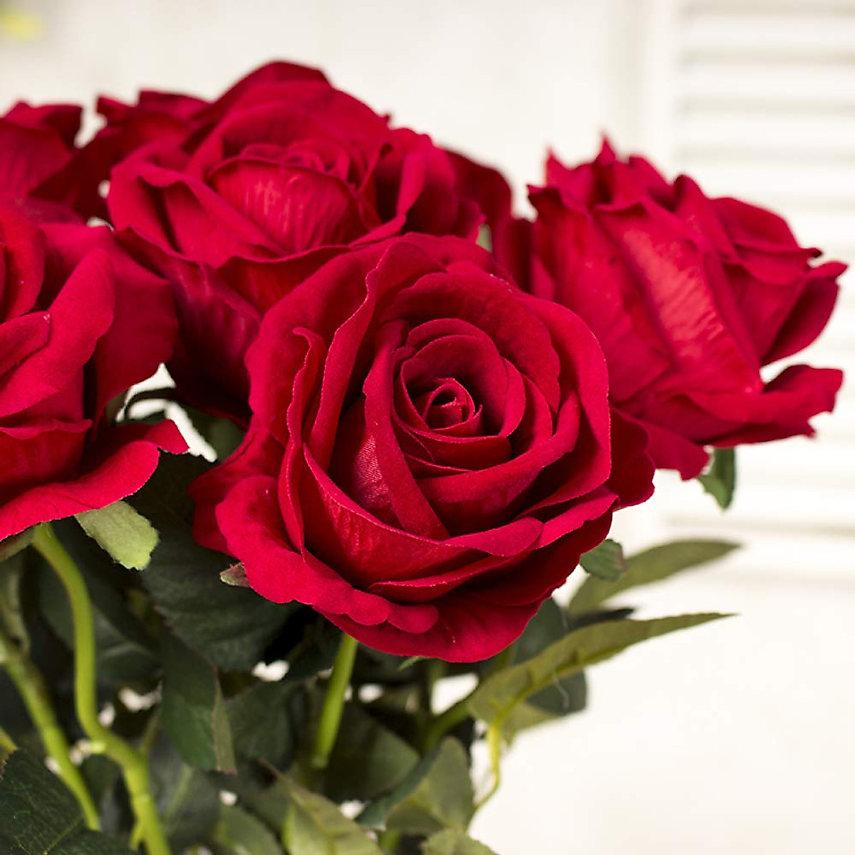 Sandweek Premium Artificial Flowers Real Looking Silk Rose Fake Flowers Home Decorations for Bridal Wedding Bouquet Birthday Bunch Hotel Party Garden Floral Decor-Red