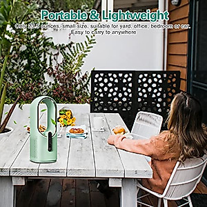 INMORVEN Portable Desk Fan, 11.8inch Battery Operated Bladeless Fan, Small Quiet USB Fan with 3-Speeds, Touch Control, Table Fan for Bedroom Office(Green)