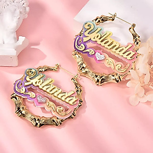 Gemiac Custom Name Necklace Personalized Name Earrings Double Plated Name Necklace with Heart Acrylic 18K Gold Plated Nameplate Necklace Jewelry Gift for Women