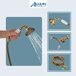 Aolemi Clawfoot Tub Faucet with Handheld Spray and Bathtub Spout Double Lever Handle Bathroom Mixer Tap Victoria Vintage Telephone Shape Shower Set Deck Mount Antique Brass