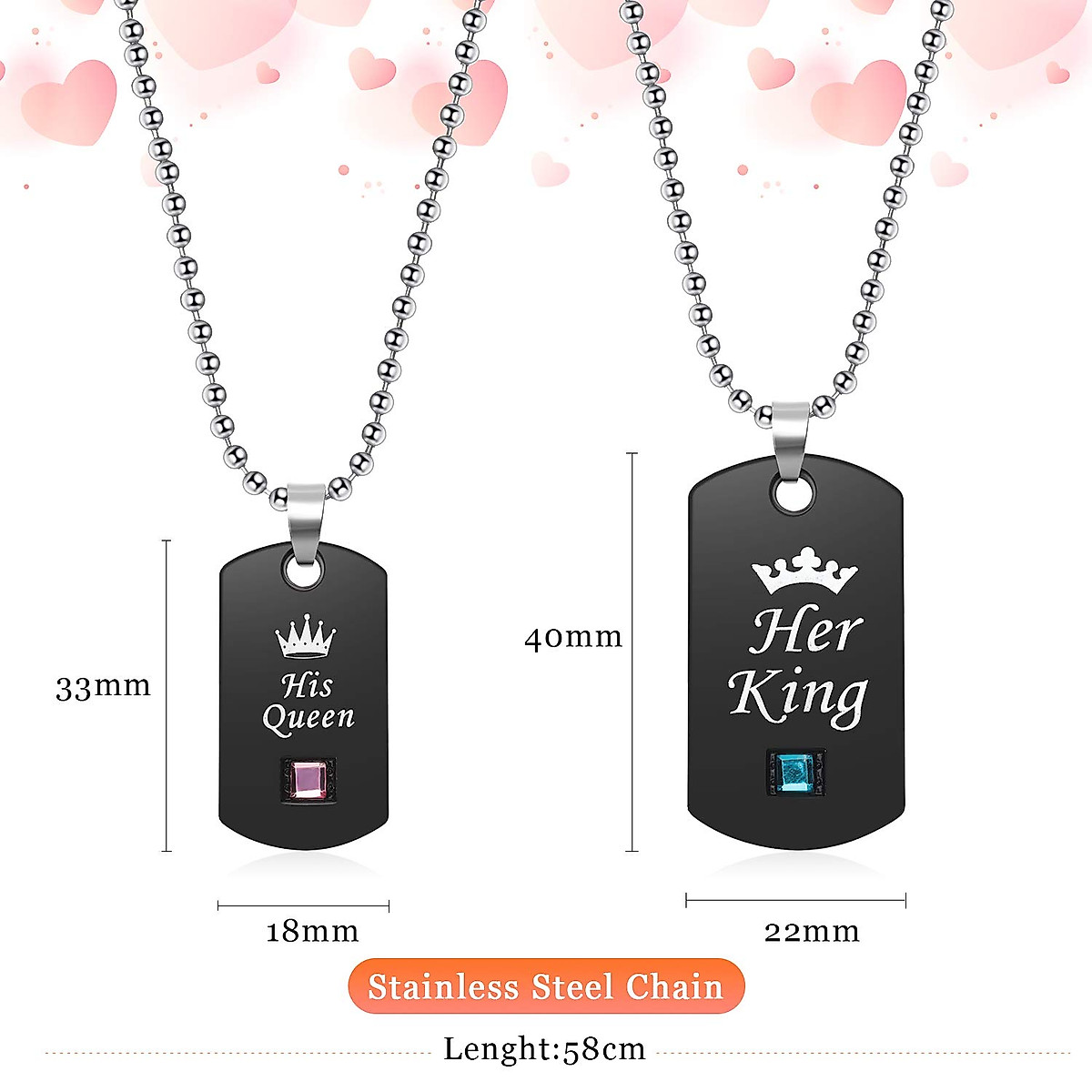 6 Piece Her King His Queen Necklace Bracelet Couple Necklace Bracelet Keychain Set for Valentines Jewelry Gift