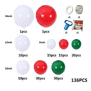 136pcs Red Green White Balloon Garland Arch Kit- 5" 10" 12" 18" Red White Green Balloon for Baby Shower Birthday Christmas Party…