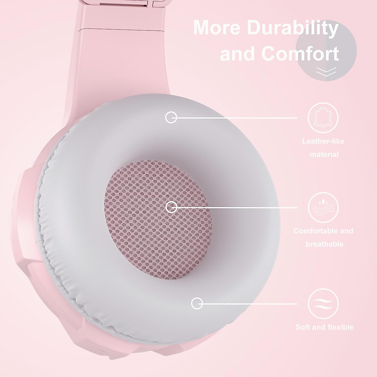 Pink Cat Ear Headphones Over Ear for Gaming PC, 3.5mm Wired Gaming Headset with Noise Cancelling Mic, Soft Memory Earmuffs Stereo Headset for PS4, PS5, Xbox, Laptop, Mac, Tablet, Smartphone