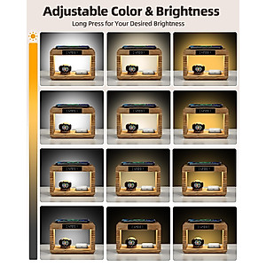 Bamboo Wireless Charging Station,Wireless Charger with Digital Alarm Clock and Night Light, Fast Charger Stand for iPhone 15/14/13/12/11 Pro Max/X/Xs, AirPods Pro, iWatch Series 8/7/6/5/SE