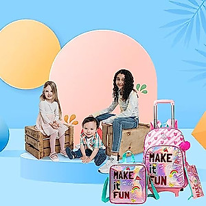 Egchescebo Kids Rolling Backpack for Girls Suitcases Trolley Backpacks with Wheels Roller Luggage Backpack on Wheels with Lunch Box Pencil Case for Elementary Girls Travel School Bag Aged 6-15 Red