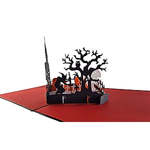 iGifts And Cards Trick or Treat Halloween 3D Pop Up Greeting Card - Cute Jack-O-Lantern, Pumpkin, Happy Birthday Gift, Haunted Mansion Hitchhiking Ghosts, Spooky Witch, Scary Owl, Chilling Cementery