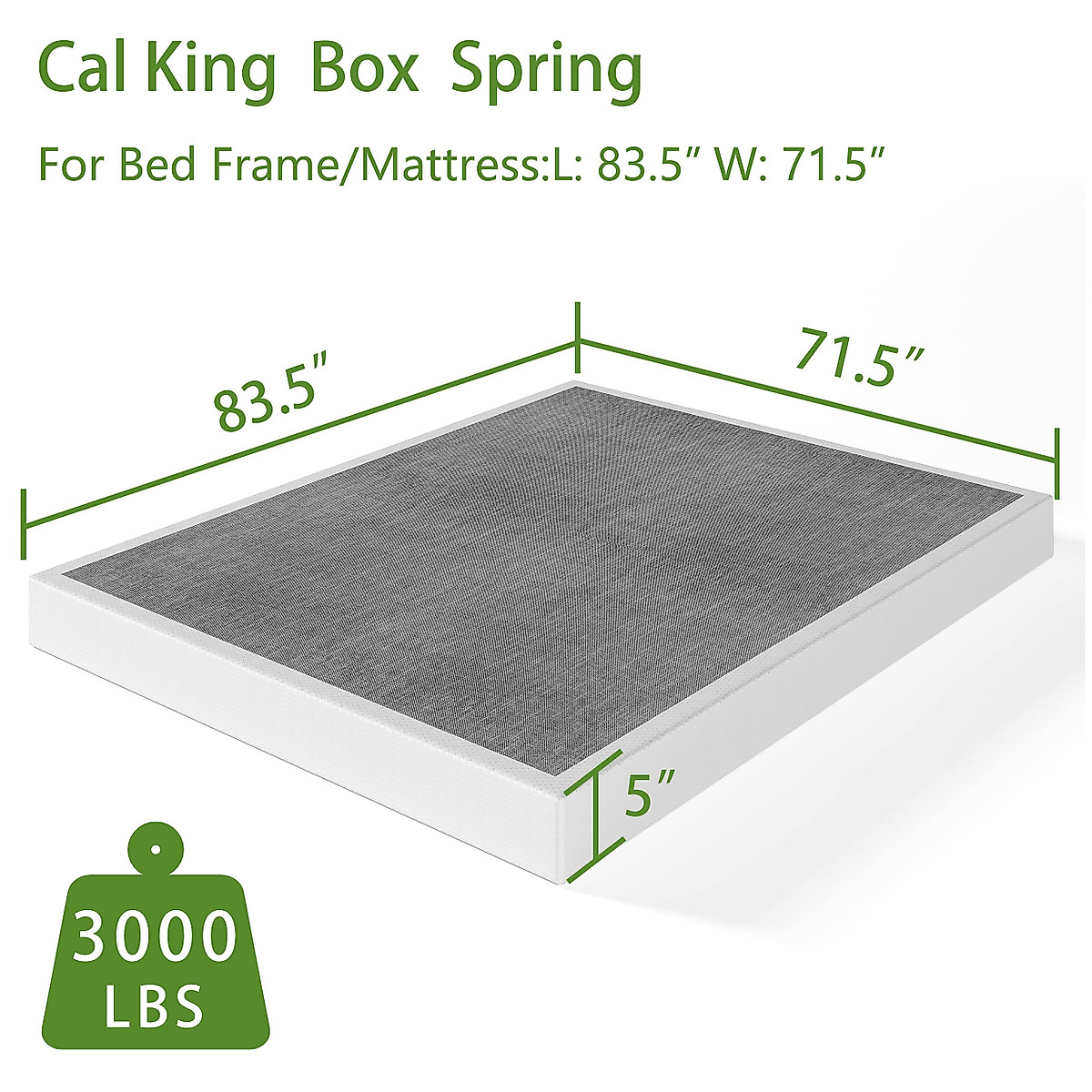 VTWAZAST Cal King Box Spring Only, 5 Inch Low Profile Heavy Duty Metal Structure with Easy Clean Fabric Bed Cover, Non-Slip, Noise Free, Easy Assembly