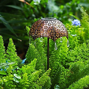 Roaming Light Solar Path Light Garden Lighted Umbrella，Garden Decor for Outside, Solar Decorations Outdoor for Patio&Lawn, Yard Arts, Holiday&Gardening Gifts for Women and Men(Brownz)