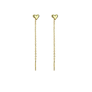 Reffeer 925 Sterling Silver Tiny Cute Heart Dangle Earrings Chain for Women Teens Heart Threader Earrings Tassel (B-Gold)