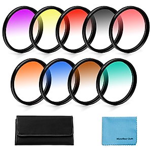 58mm Graduated Color Filters Kit 9 Pieces Gradual Colour Lens Filter Kit Set Accessory for Canon Nikon Sony Pentax Olympus Fuji DSLR Camera + Lens Filter Pouch +Lens Cleaning Cloth