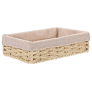 VOSAREA Small Wicker Baskets with Liners Shelf Baskets Rectangular Basket Rattan Wicker Baskets Sundries Organizer Cosmetic Makeup Holders (Beige)