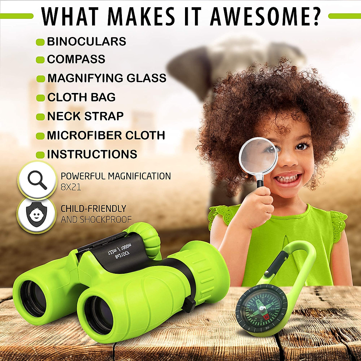 Binoculars for Kids, Set with Magnifying Glass & Compass - Easter Toys, Kids Binoculars for Boys and Girls - Perfect Easter Basket Stuffers for Toddler ! Easter Gifts for 3-12 Years Kids