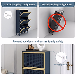 mixtavie Metal Rattan Shoe Cabinet with 3 Flip Drawers, 3-Tier, Free Standing, Hidden Shoe Storage for Entryway and Living Room, Blue (Set of 1)