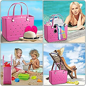 SKoosB Large Beach Bag, Waterproof Tote Bag for Women, Durable Rubber Beach Tote Bag, Portable Travel Handbag, Washable Beach Storage Basket for Beach Pool Sports(Rose Red)