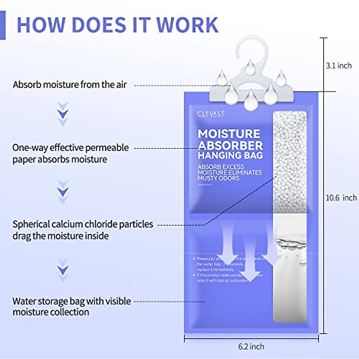 CLEVAST Moisture Absorbers Packets 10 Pack, Dehumidifier Bags for Closet, Unscented Hanging Humidity Absorber in Wardrobes, Bedrooms, Bathrooms(230g/pack)