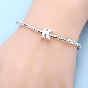 SOUKISS Alphabet Letter K Charms Bead Authentic 925 Sterling Silver Letter Initial A-z Alphabet Beads for Women Bracelets Necklace(K)