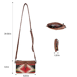 Wrangler Crossbody Handbag Brown Wristlet Purse Aztec Printes Canvas Clutch for Women Vegan Leather Cell Phone Bag,WG52-C181BR