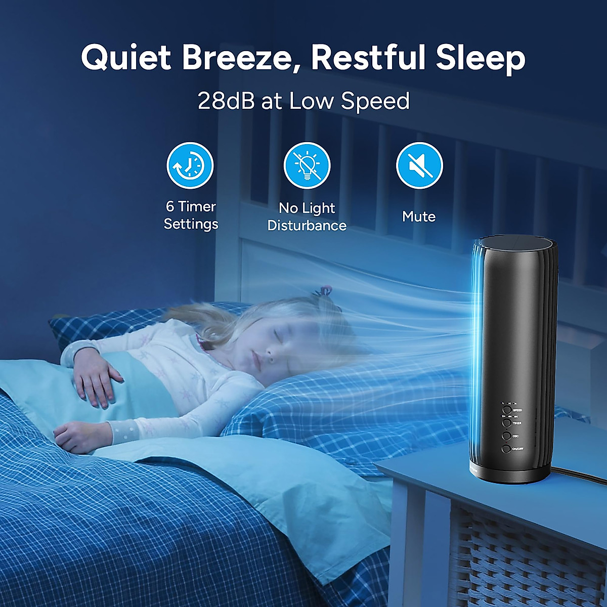 DR.PREPARE Tower Fan for Bedroom, 28 dB Quiet Bladeless Fan with Remote, 12H Timer, 3 Speeds, 60° Oscillating Fans for Indoors, 12 Inch Portable Desk Table Fan for Room, Home, Office