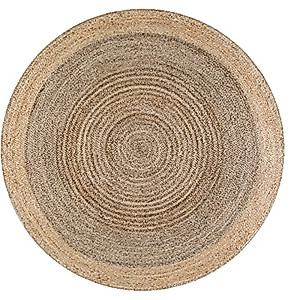 Vipanth Hand Braided Round Grey with Natural Border Jute Rug Handmade Area Rug for Home Decor, Kitchen, Hallway, Living Room (60 x 60 cm Round)