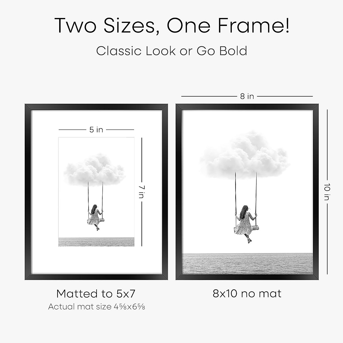 Homeforia 8x10 Black Picture Frame, High-End Metal 8 x 10 Frames for Wall or Tabletop, Black Photo Frame with Mat for 5x7, Tempered Glass, Wall Kit, Set of 1