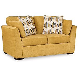 Signature Design by Ashley Keerwick Scandinavian Loveseat with 4 Toss Pillows, Yellow