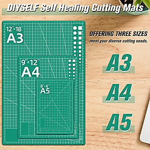 DIYSELF 8.6''x6'' Self Healing Rotary Cutting Mat - 5-Ply Double Sided Craft Board for Sewing, Quilting, Scrapbooking - Precision Table Protector in A5 Size, Green