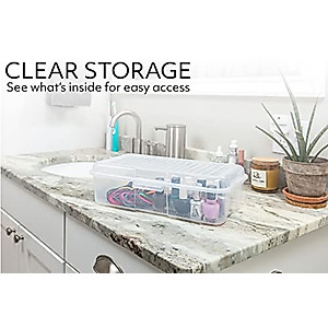 Rubbermaid 6 Qt. Handi-Box, Stackable Plastic Storage Bin with Latching Lid, Pack of 6, Great for Shoe Storage, Classroom Organization, Cube Organizer and Kitchen Pantry Container, Clear