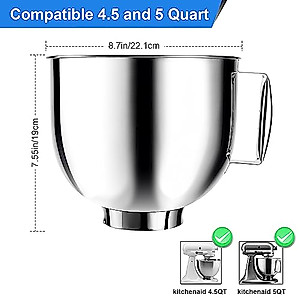 5 Quart for KitchenAid Mixer Bowl Stainless Steel With Handle Compatible With 4.5 and 5 Quart Tilt-Head Stand Mixers Bowl