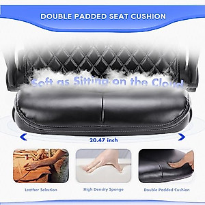 COLAMY Ergonomic Office Chair, Executive Desk Chair, Leather Office Chair with Padded Flip-up Arms, Adjustable Height Swivel Rolling Work Chair-Black