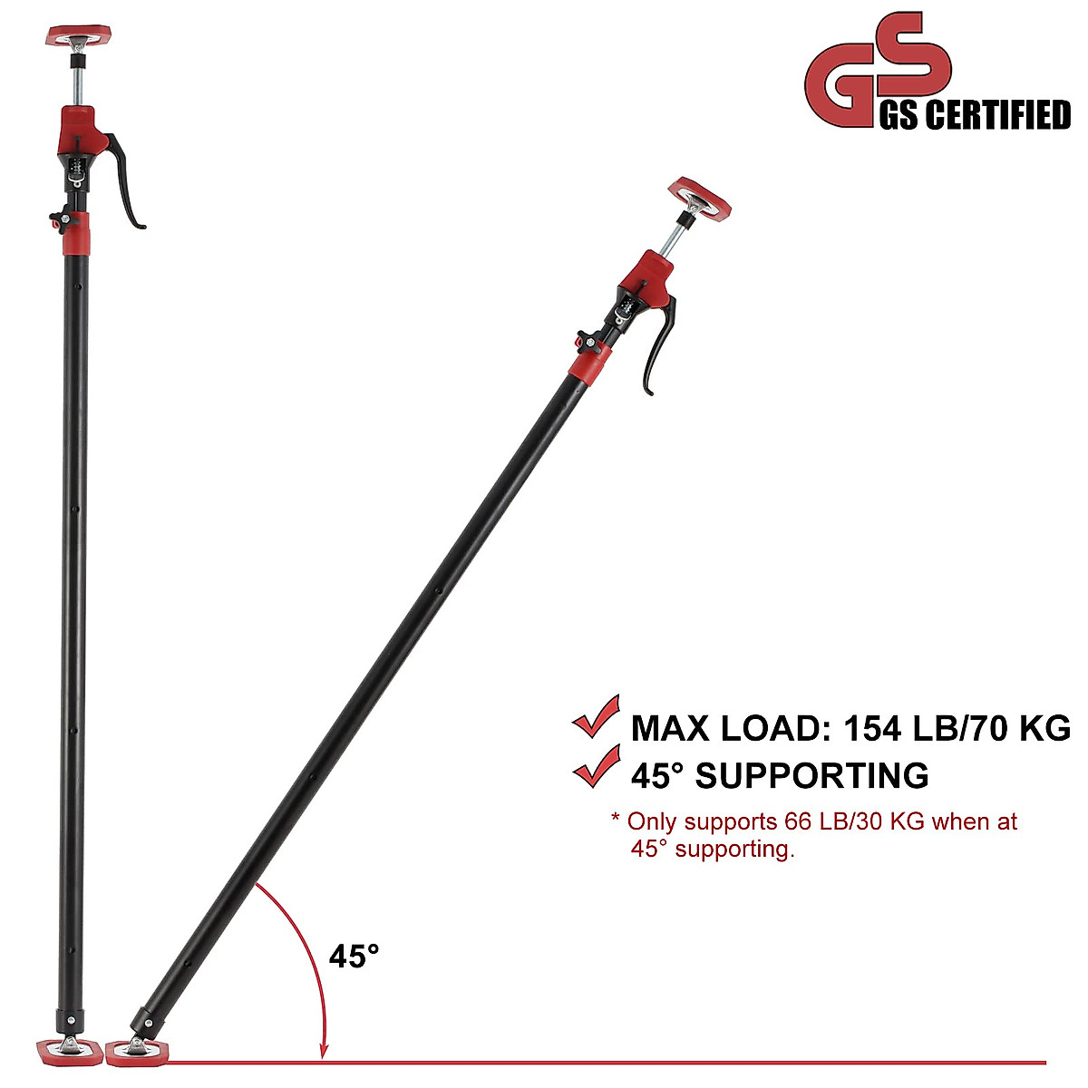 XINQIAO Third Hand Tool 3rd Hand Support System, Premium Steel Support Rod with 154 LB Capacity for Cabinet Jack, Drywall Jack& Cargo Bars, 49.2 IN-114.2 in Long, 1 PC