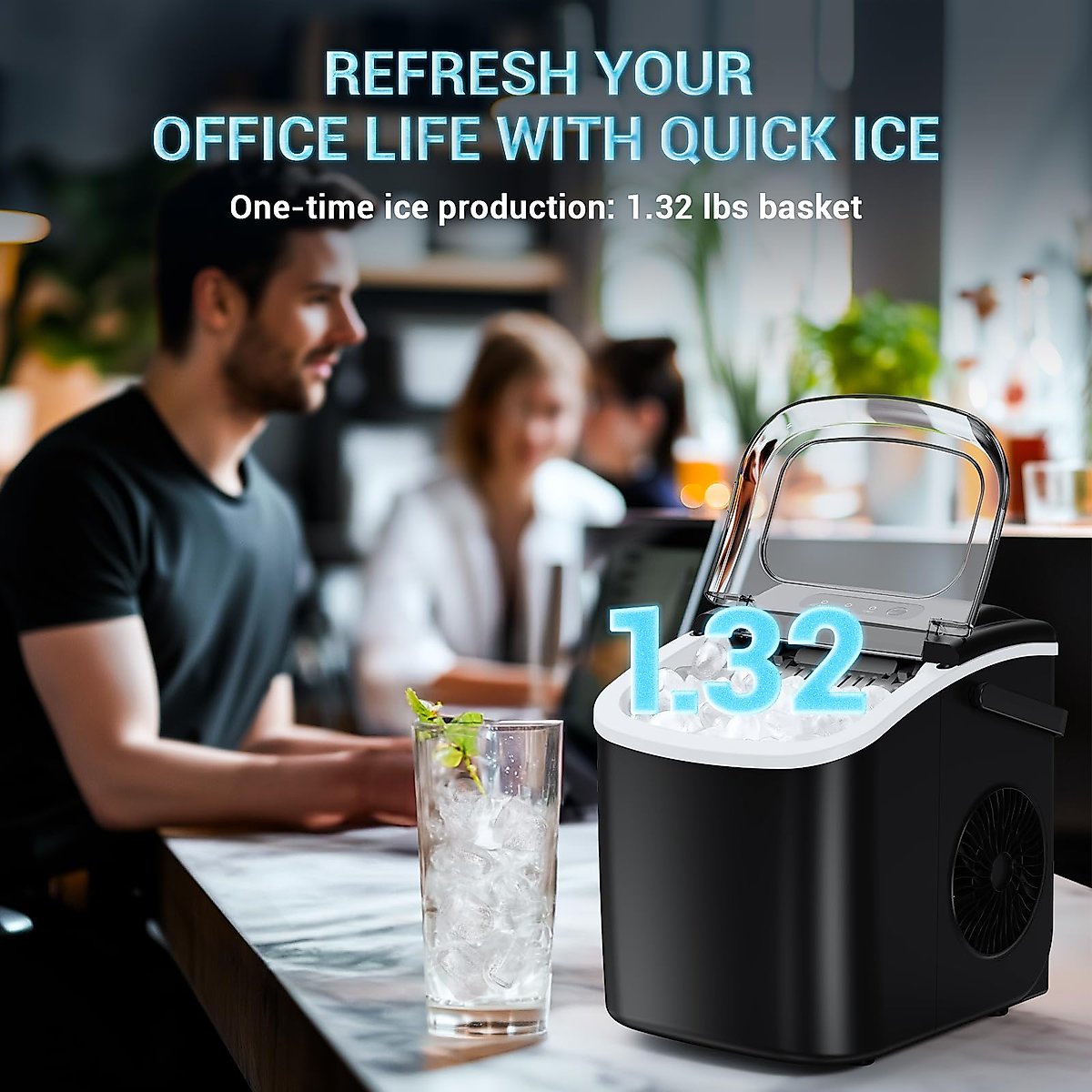 Kismile Ice Makers Countertop, Portable Ice Maker with Self-Cleaning, 26.5 lbs/24H, 9 Ice Cubes/6 Mins, Smart Button, Ice Machine with Basket and Scoop for Home/Office/Party