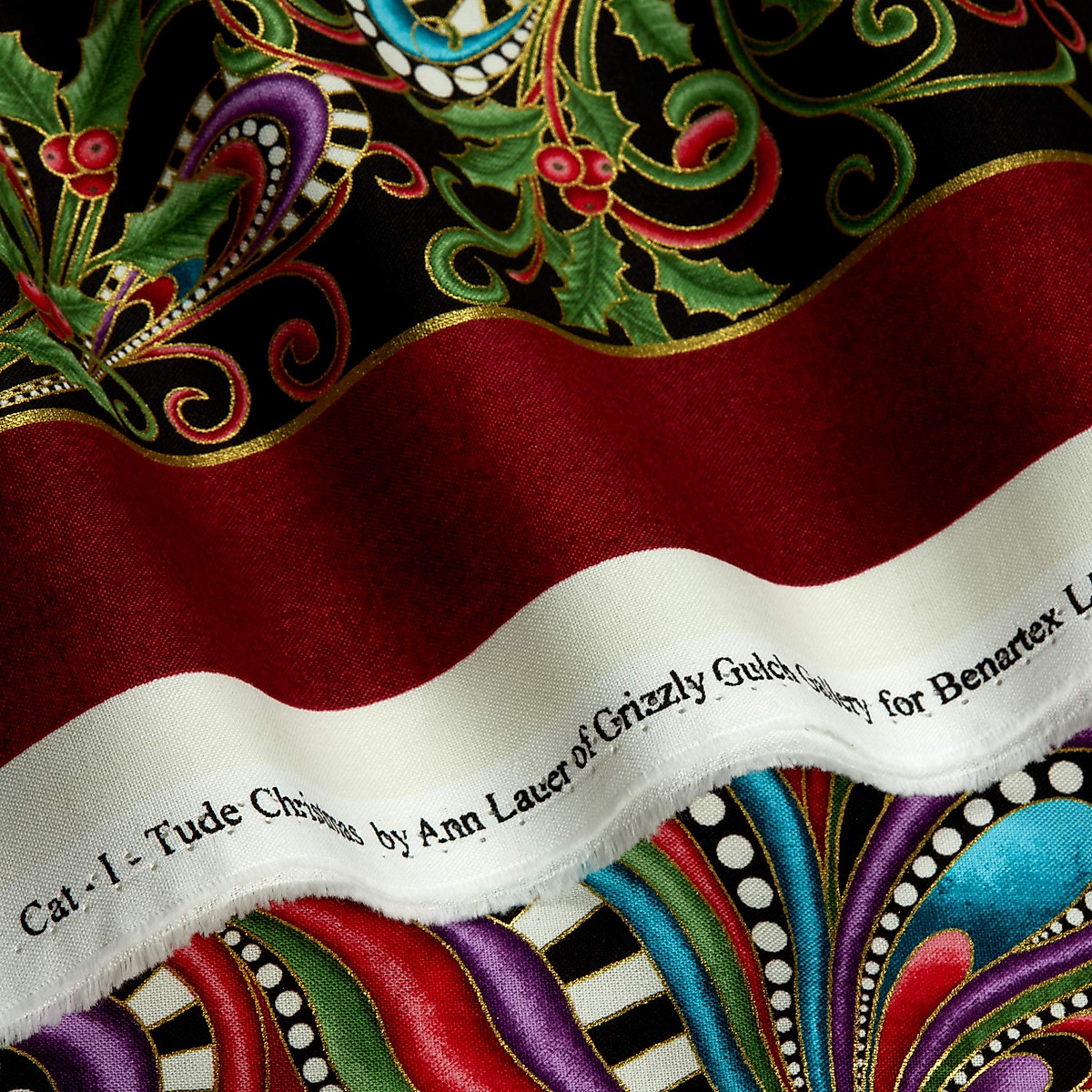 Benartex Cat-I-tude Christmas Cat-I-tude Stripe Multi Quilt Fabric