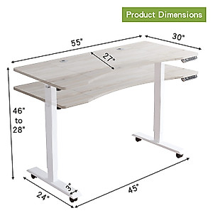Radlove Electric Standing Desk, 55 x 30 Height Adjustable Computer Desk Sit Stand Desk Home Office Desks with Splice Board and A Under Desk Cable Management Tray (White Frame + Oak Top)
