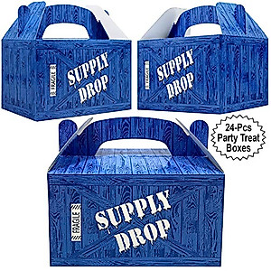Supply Drop Favor Box | 24 Count Party Treat Boxes | Battle Gamers Goodie Loot Drop Box | Blue Crate Party Supplies Gamer Decorations