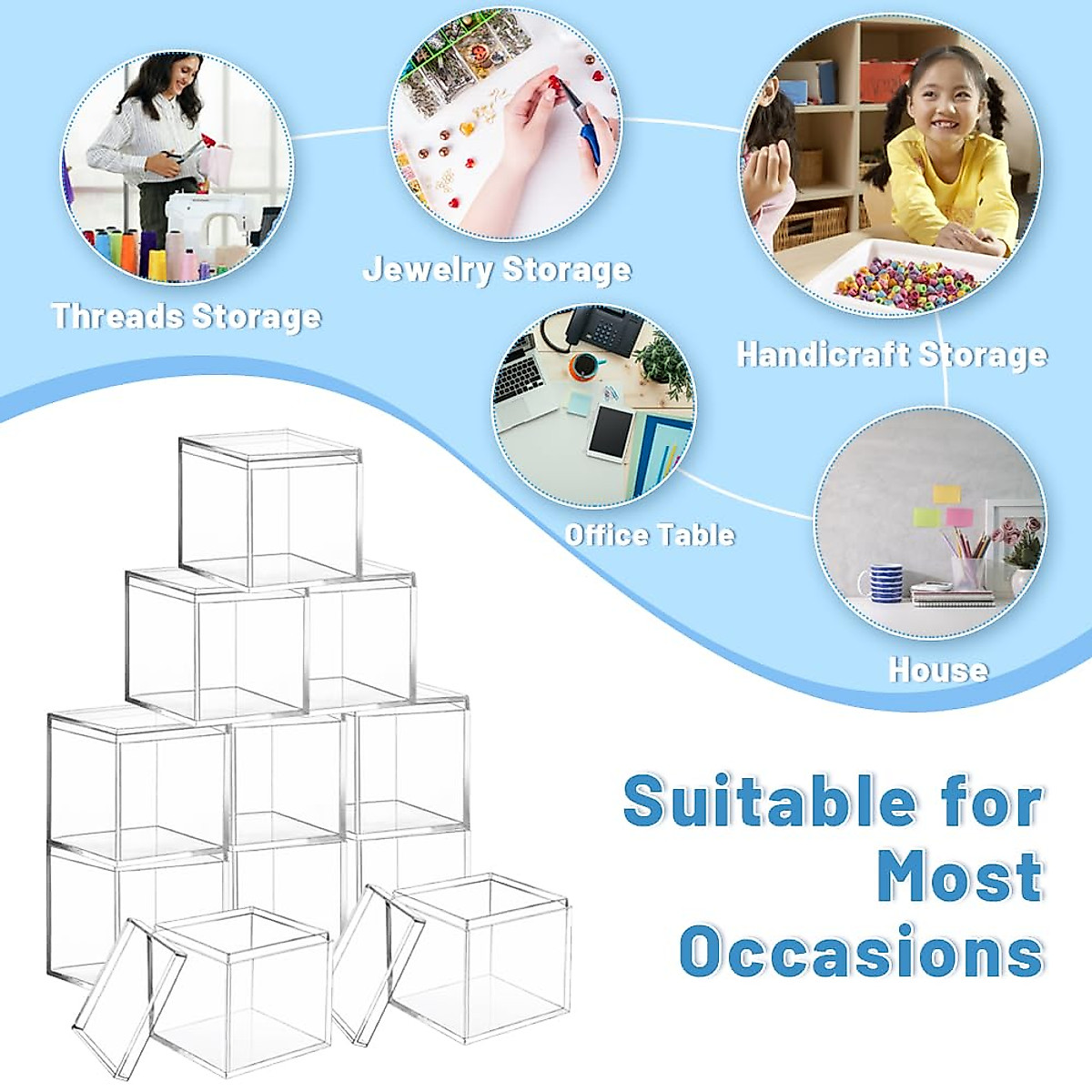 ALMOXVYE 15 Pieces Clear Acrylic Square Cube Boxes, 3 x 3 x 3 lnch Mini Acrylic Box with Lid, Small Plastic Candy Cubes for Jewelry, Coins, Beads, Craft Supplies, Pills Herbs, Sewing