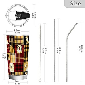 Golden Red Cute Dogs Stainless Steel insulated water bottle Leak-proof Lid and Straw mug spill proof leak proof for café leakproof tumbler with straw 20 OZ