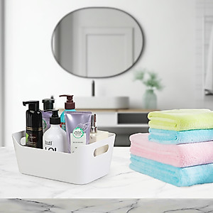 Tiawudi 12 Pack Storage Bins, Plastic Storage Containers, Multi-Use Organizer Bins, White Closet Organizer, Pantry Organizer, Bins for Cabinet, Drawer, Countertop or Shelves