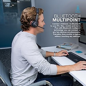 JLab Go Work Gen 2 Wireless Headsets with Microphone - 55+ Playtime PC Bluetooth Headset and Multipoint Connect to Laptop Computer and Mobile - Wired or Wireless (Bluetooth or USB Dongle) Headphones