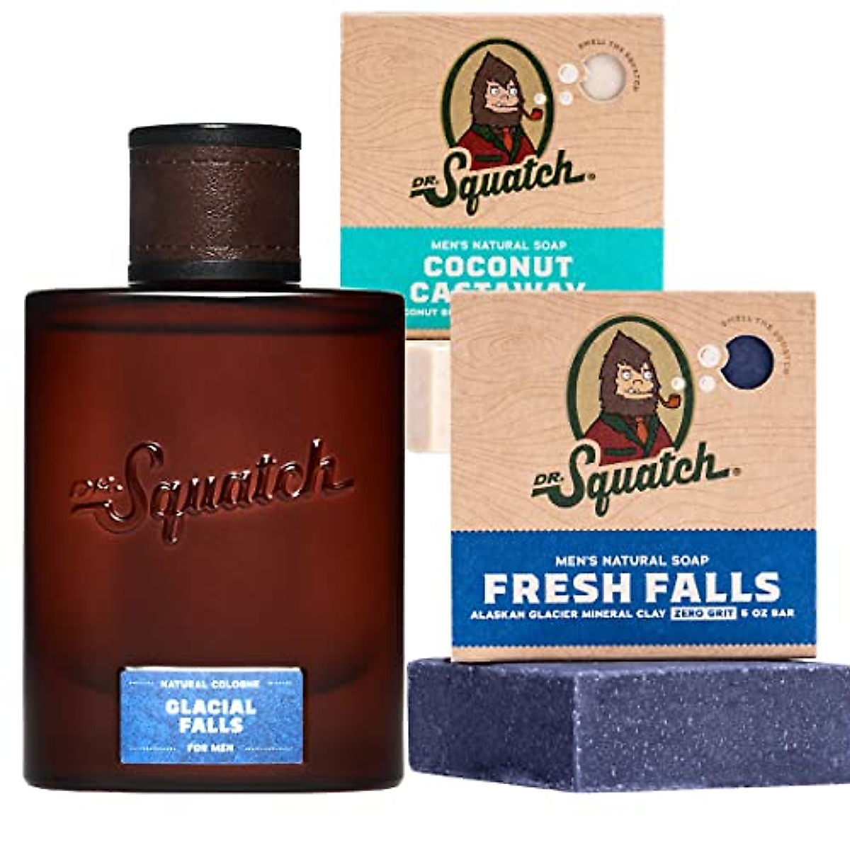Dr. Squatch Men's Cologne and Natural Bar Soap - Glacial Falls Natural Cologne and Fresh Falls and Coconut Castaway Men's Bar Soap - Smell like a crisp forest waterfall - Natural Cologne for men