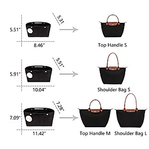 ETTP Purse Organizer Insert for le pliage Tote，Handbag Organizer Compatible with le pliage Shoulder Bag Large/Small,LE PLIAGE Top Handle Small/Medium (Black, Large)