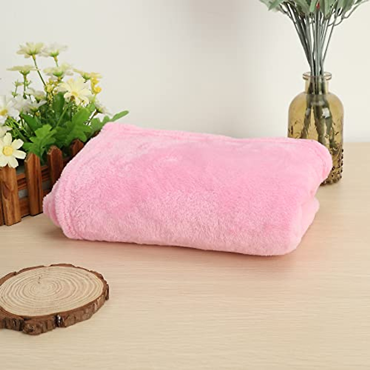 Smalibal Fleece Blankets, Super Soft Flannel Blanket for Bed, Solid Color Thickened Luxury Cozy Microfiber Plush Fuzzy Blanket Sofa Bedroom Throw Rug Pink 70x100cm