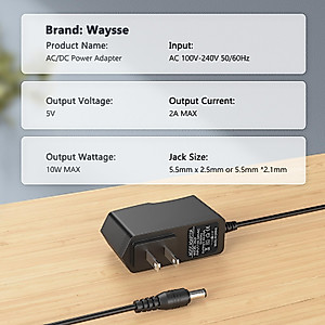 Waysse 5V 2A Power Adapter, 5V 2A Power Supply Adapter, 5V 2A AC Adapter 100V-240V AC Power Adapter Wall Charger for TV Box, Camera, Speaker,Router & More DC 5V Devices