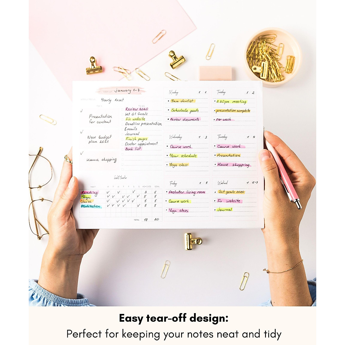 Weekly Planner Pad Tear Off – 52 Undated Weekly Sheets Daily To Do List Notepad, Habit Tracker, Academic Planner Notebook, Daily Work Planner - Full Year Productivity Planner 10.1 x 7.7’’